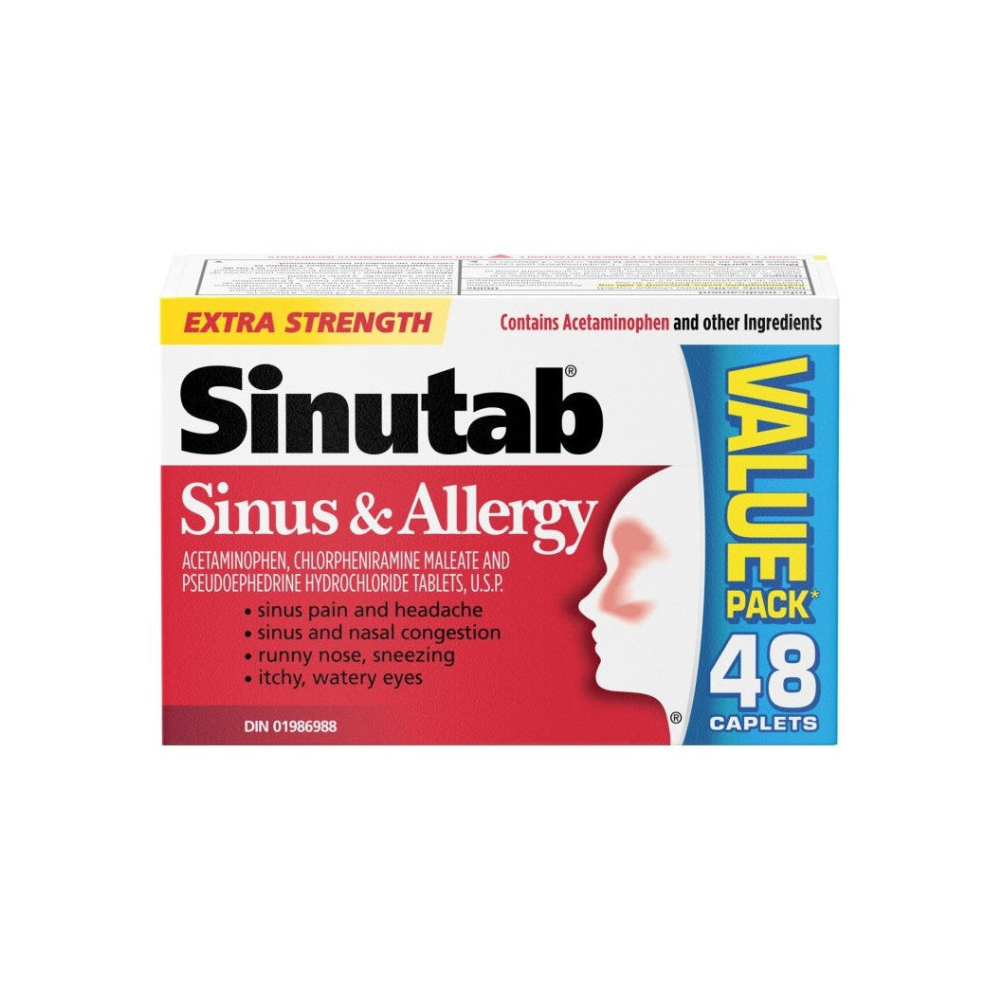 Sinutab Sinus & Allergy Extra Strength Caplets - 48's - My Safe Care ...