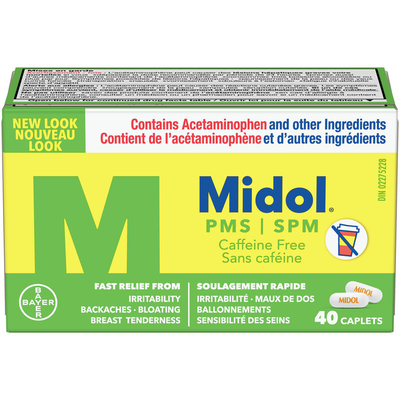 Midol PMS Caffeine-Free – 40 Caplets for Fast Symptom Relief - My Safe ...